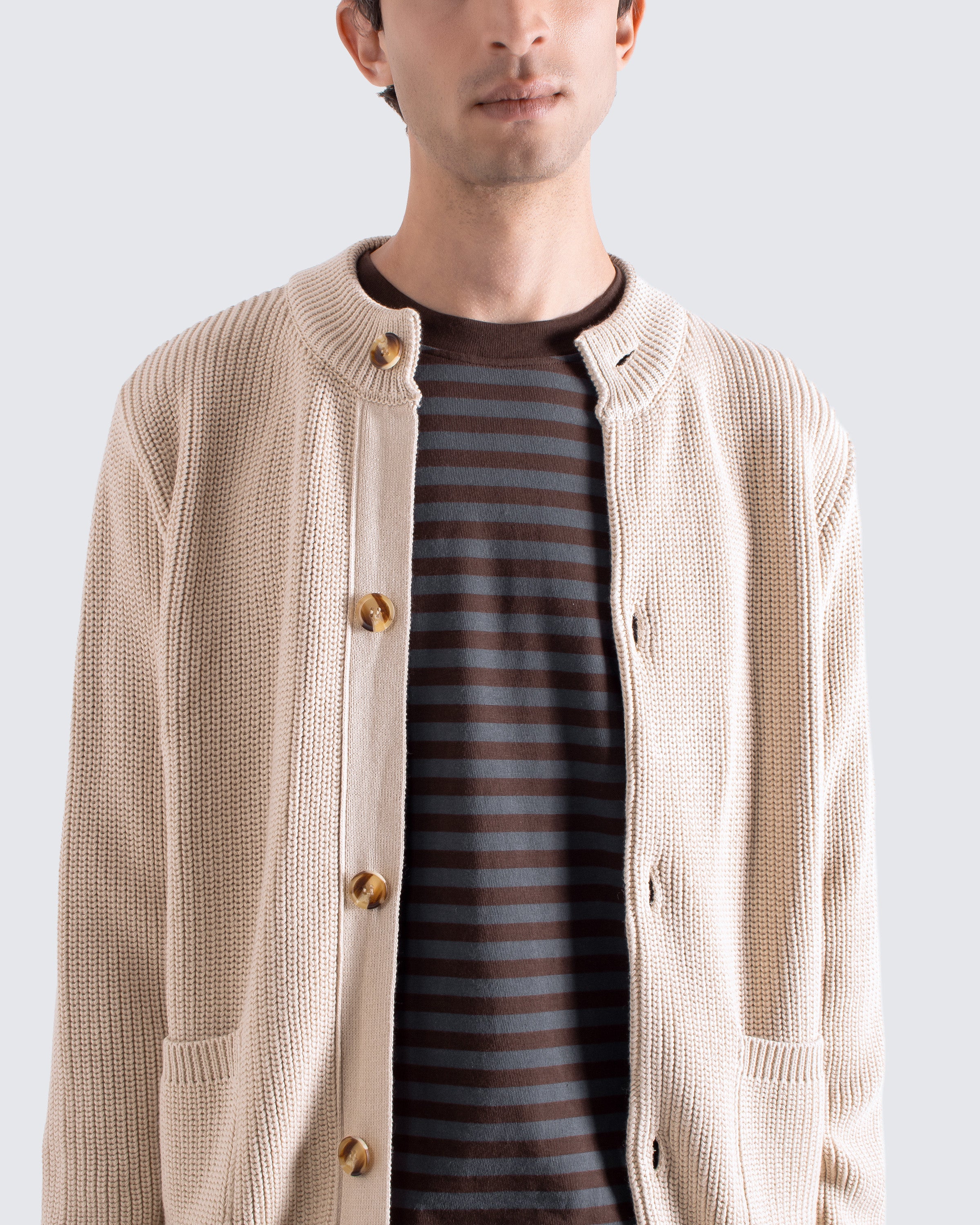 Albers Heavyweight Cardigan Stone | Ribbed Knit Menswear – Far Afield